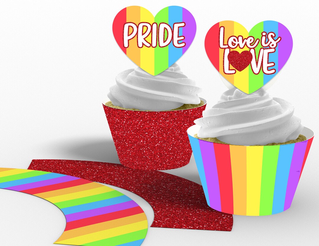 Printable Rainbow Gay Pride Cupcake Toppers & Wrappers, Love is Love ...