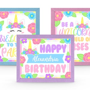 Printable Rainbow Unicorn Birthday Party Decorations, Girl's Unicorn ...