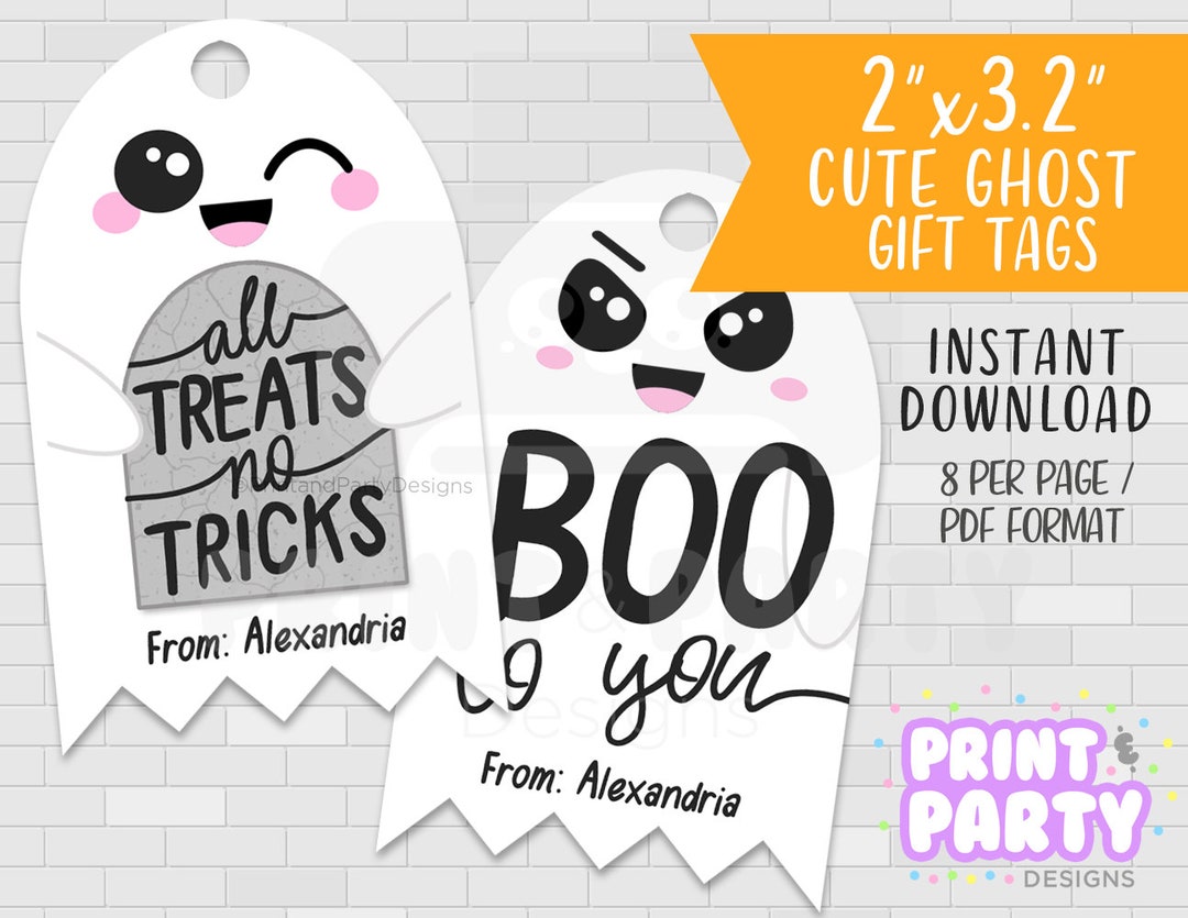 Printable Cute Ghost Halloween Party Favor Gift Tags, Halloween Party ...