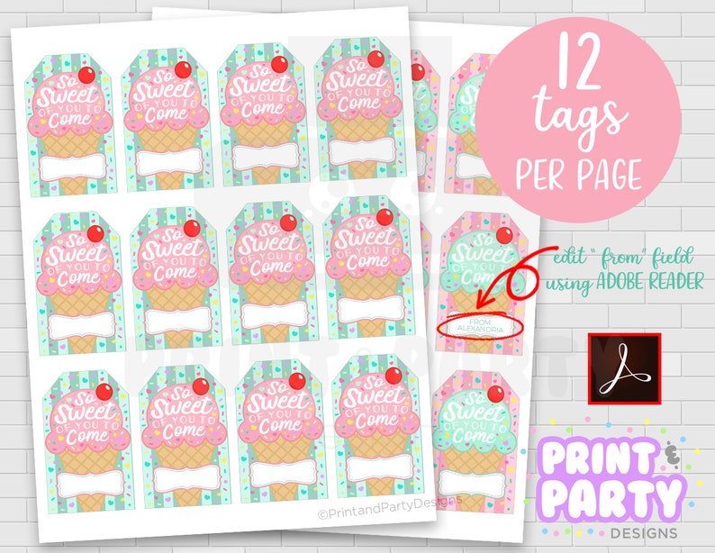 Printable Ice Cream Birthday Party Favor Gift Tags Ice Cream | Etsy