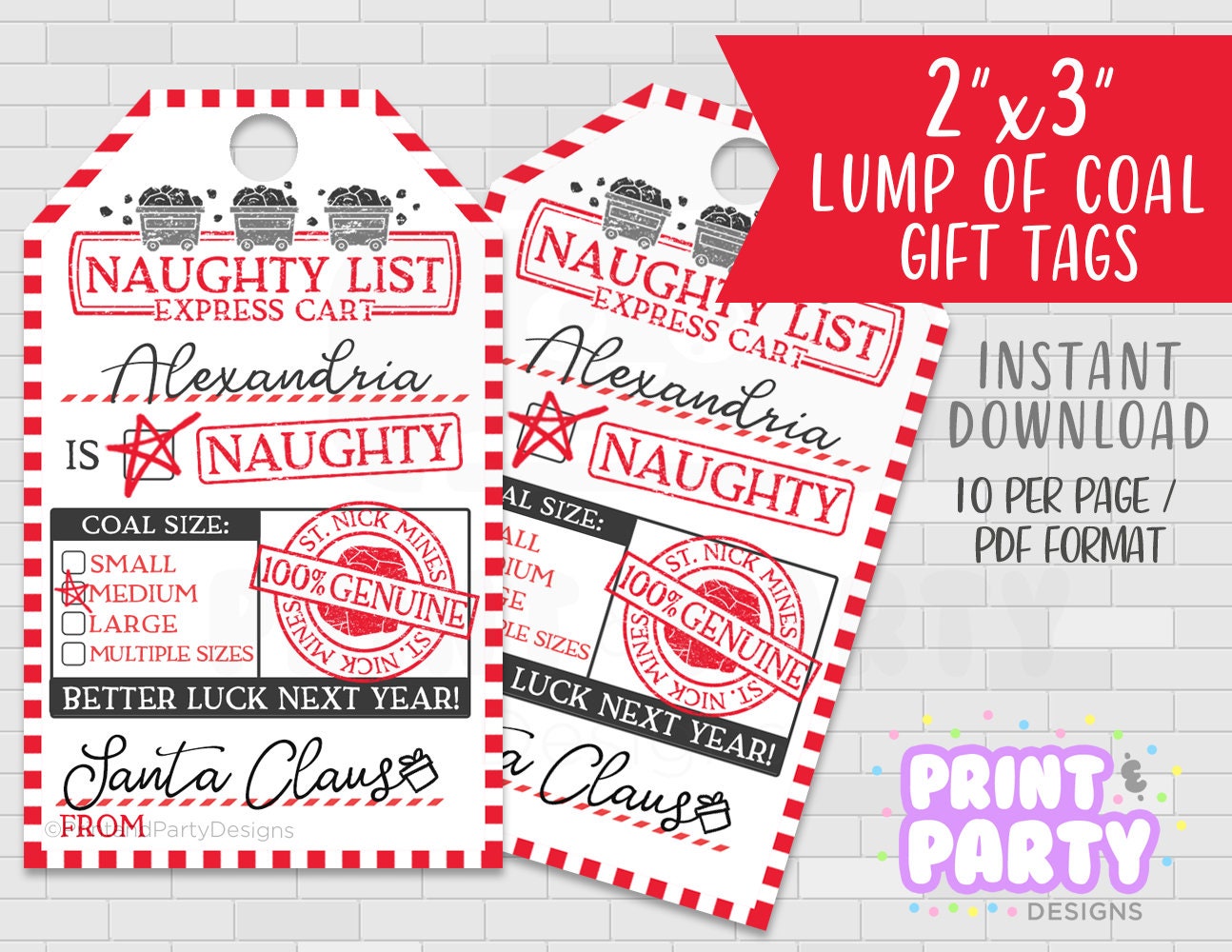 Printable Lump of Coal Gift Tags, Naughty List Gift Tag, Coal Gag Prank ...