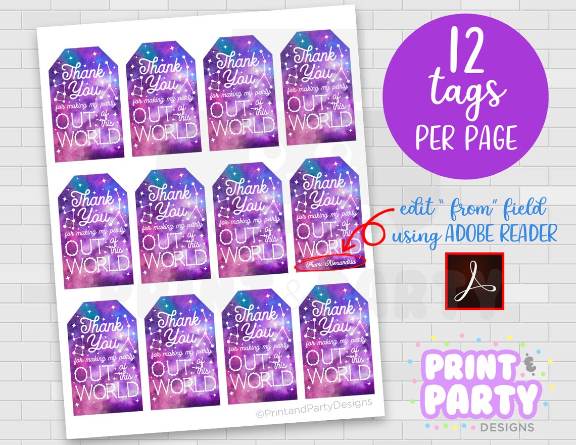 Printable Galaxy Birthday Party Favor Gift Tags Galaxy Treat - Etsy