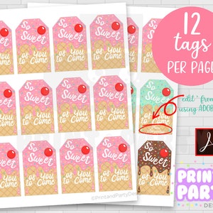 Printable Ice Cream Birthday Party Favor Gift Tags, Ice Cream Treat Bag ...