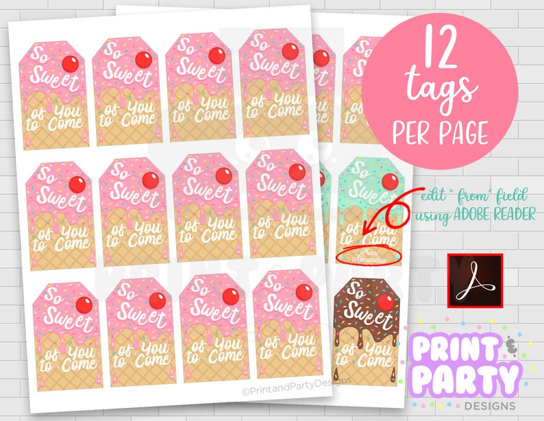Printable Ice Cream Birthday Party Favor Gift Tags Ice Cream | Etsy