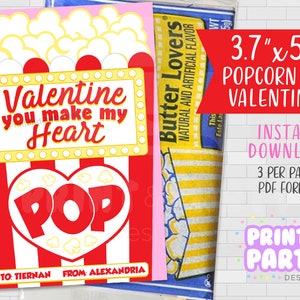 Printable You Make My Heart Pop Valentine's Day Cards for Kids, Popcorn ...