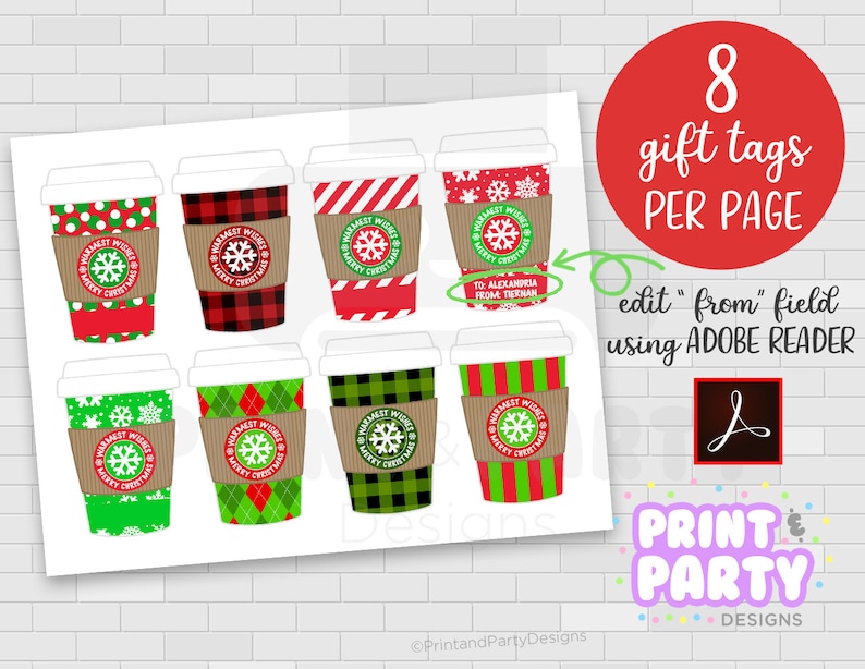 Printable Coffee Cup Christmas Party Favor Gift Tags - Etsy