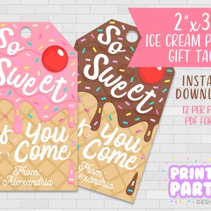 Printable Ice Cream Birthday Party Favor Gift Tags, Ice Cream Treat Bag ...