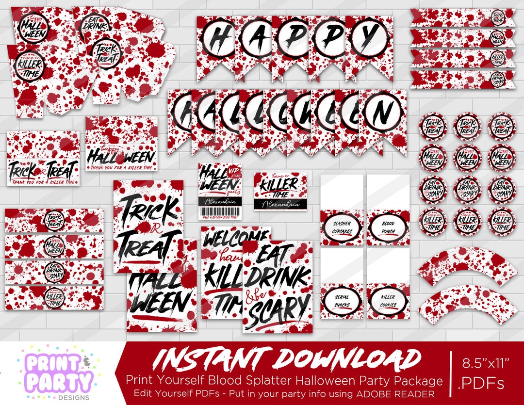 Printable Blood Splatter Halloween Party Decorations, Halloween Party ...