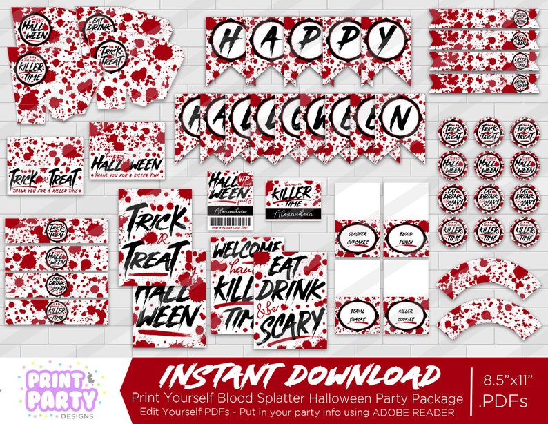 Printable Blood Splatter Halloween Party Decorations - Etsy