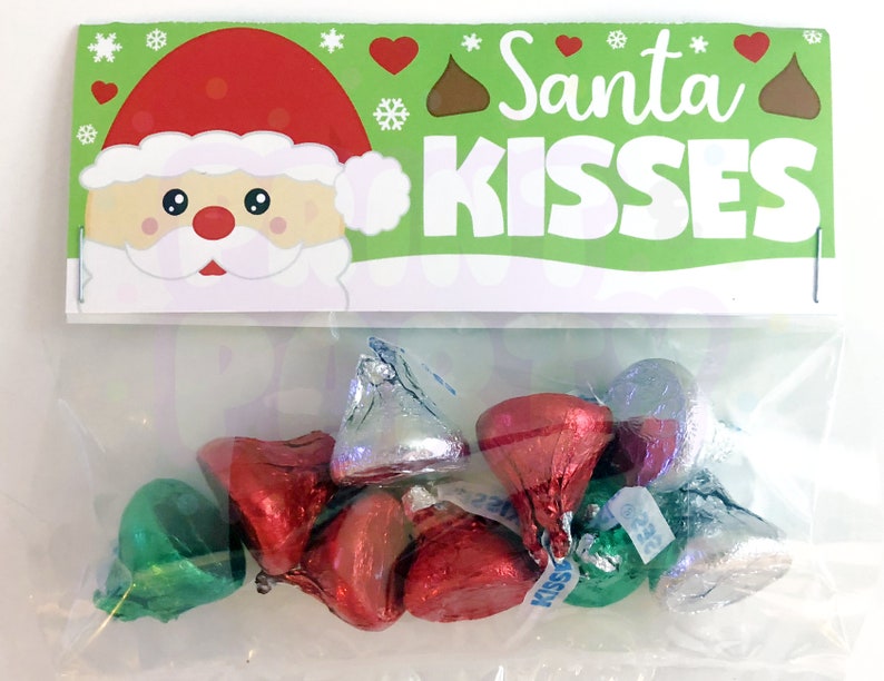 Printable Christmas Santa Kisses Treat Bag Toppers Kid's | Etsy