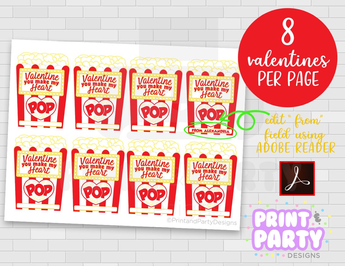 Printable You Make My Heart Pop Valentine's Day Gift Tags | Etsy