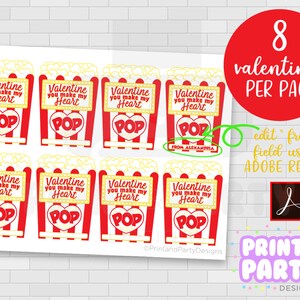 Printable You Make My Heart Pop Valentine's Day Gift Tags, Popcorn ...