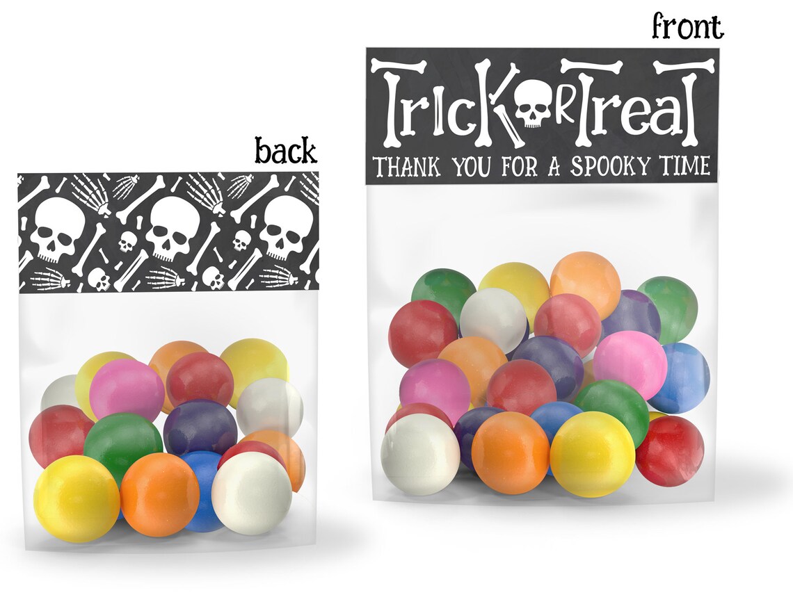 Printable Skeleton Skull Halloween Treat Bag Toppers Trick or | Etsy