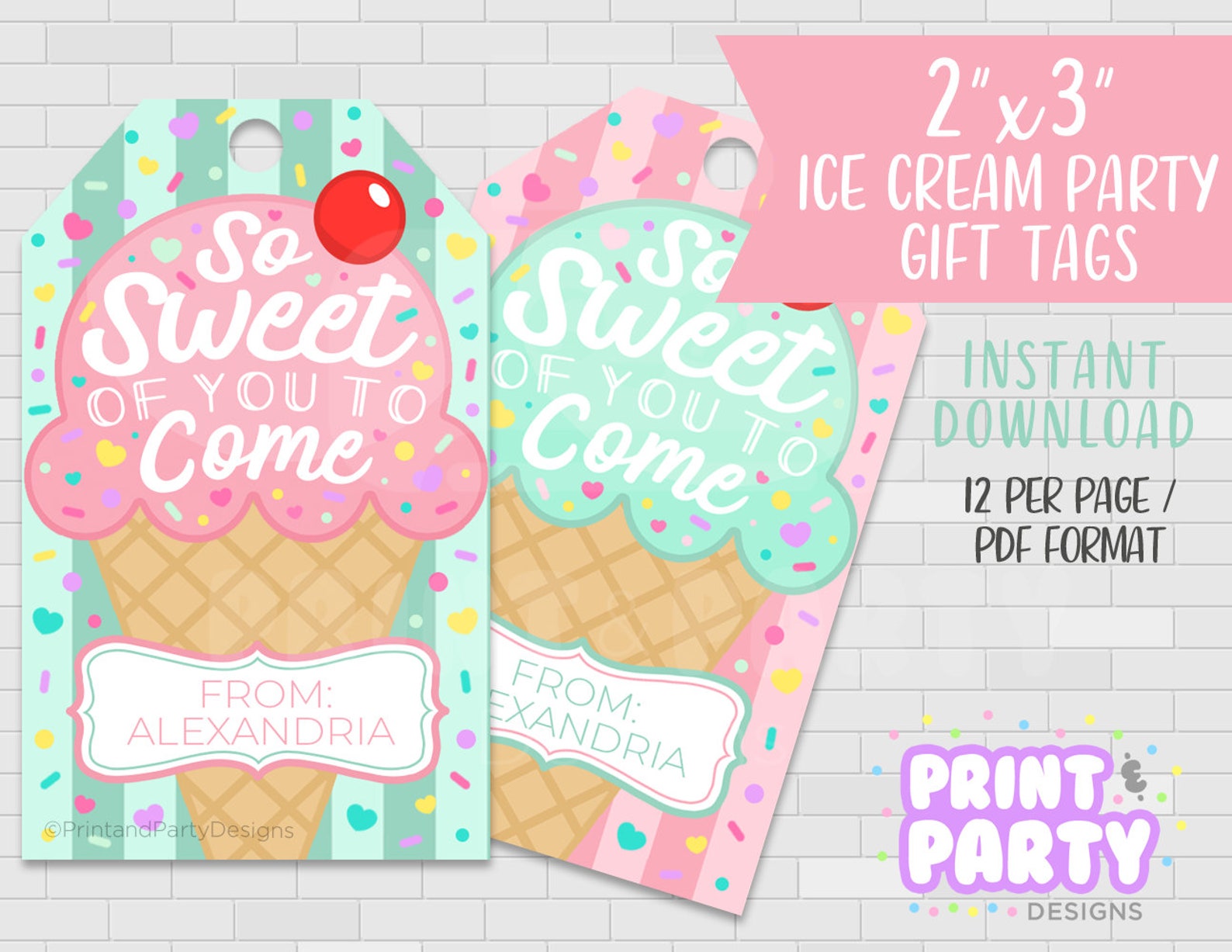Printable Ice Cream Birthday Party Favor Gift Tags Ice Cream | Etsy