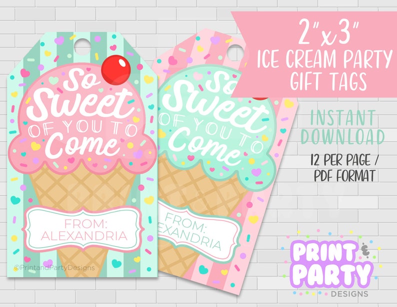 Printable Ice Cream Birthday Party Favor Gift Tags Ice Cream | Etsy