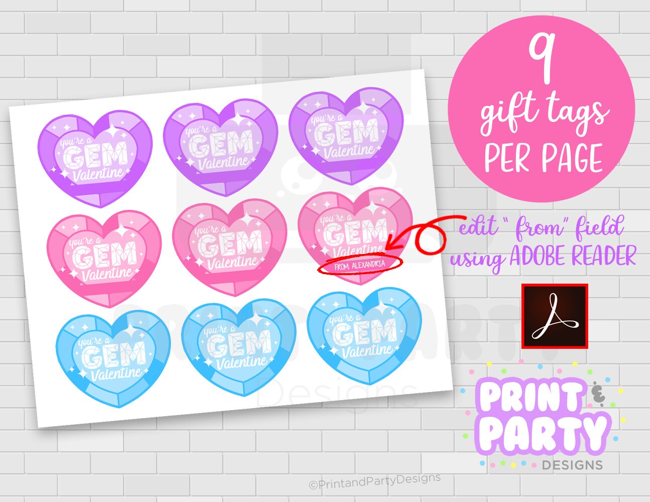 Printable Diamond You're a Gem Valentine Gift Tags, Ring Pop Valentine ...