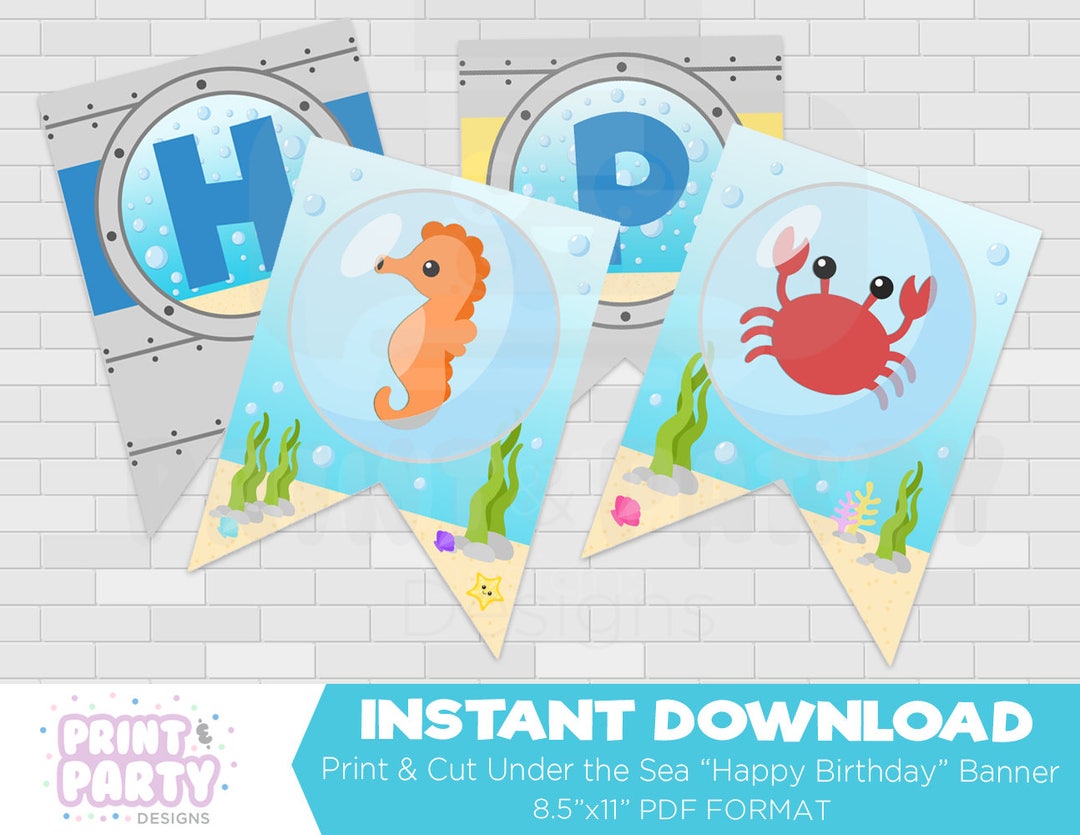 Under the Sea Happy Birthday Banner - Underwater Birthday Party ...