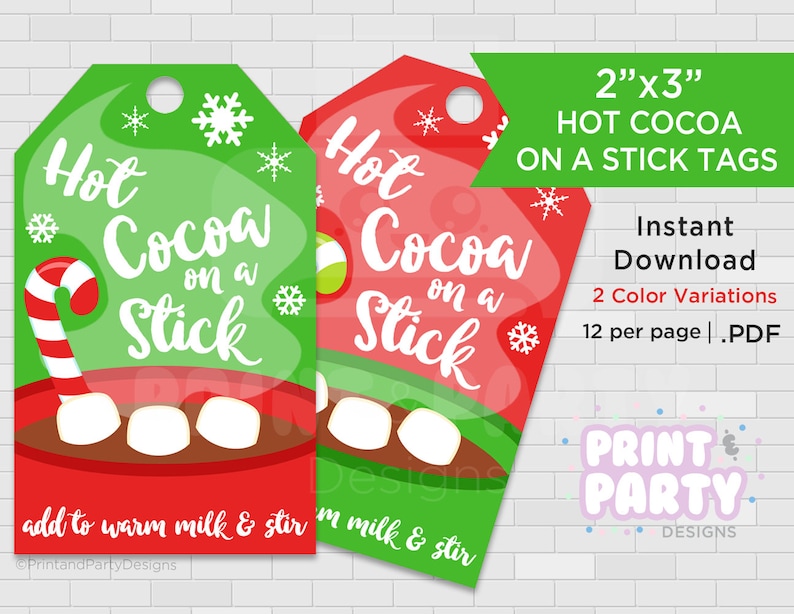 Printable Hot Cocoa on a Stick Gift Tags Hot Chocolate Gift | Etsy