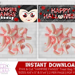 Printable Vampire Fangs Halloween Treat Bag Toppers, Kids Dracula ...