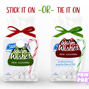 Printable Warm Wishes Gift Tags, Hot Chocolate Christmas Party Favor ...