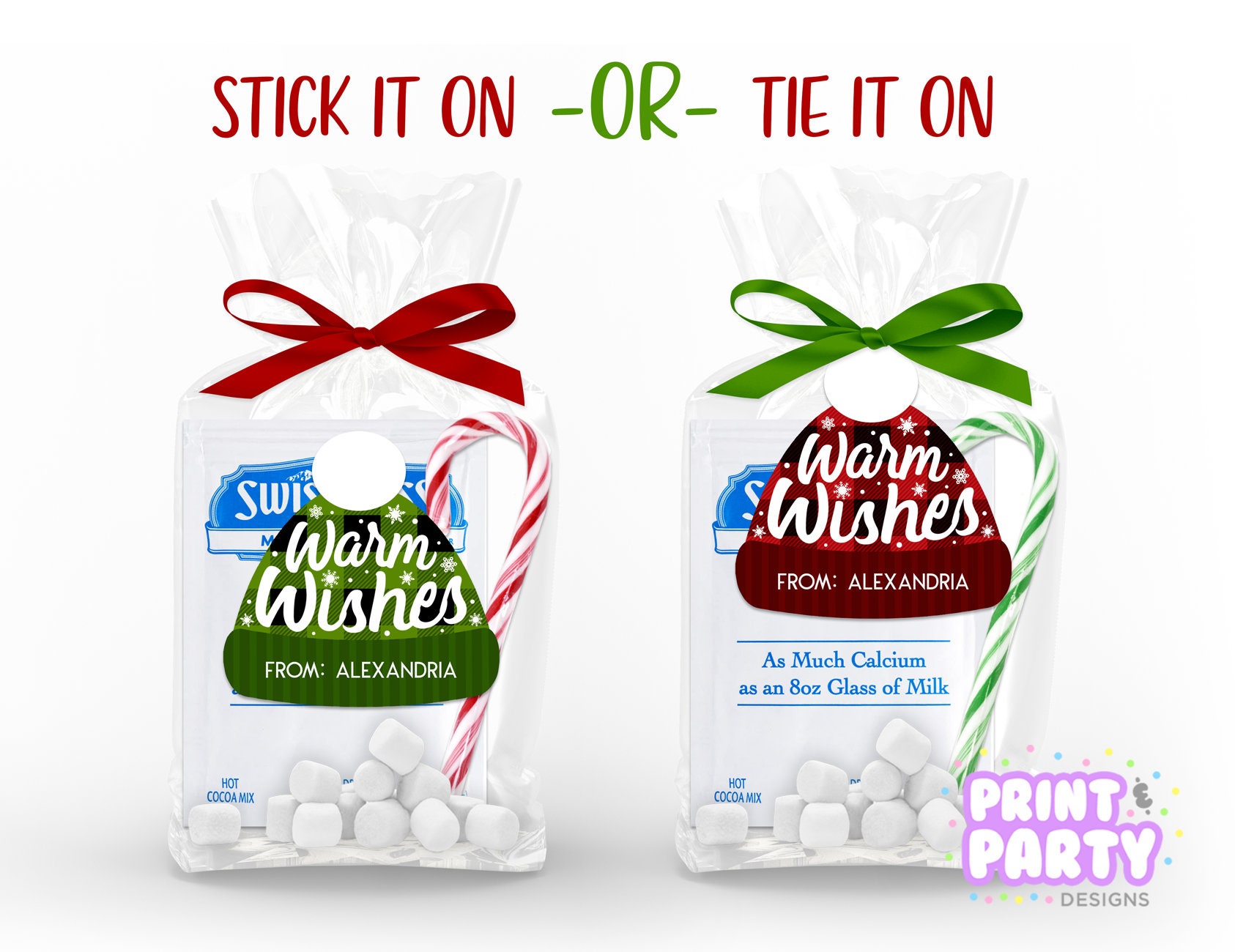 Printable Warm Wishes Gift Tags, Hot Chocolate Christmas Party Favor ...