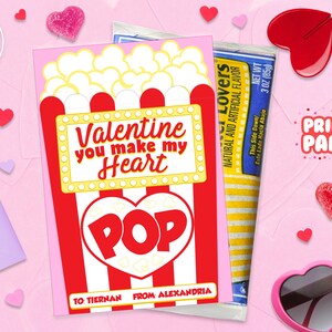 Printable You Make My Heart Pop Valentine's Day Cards for Kids, Popcorn ...