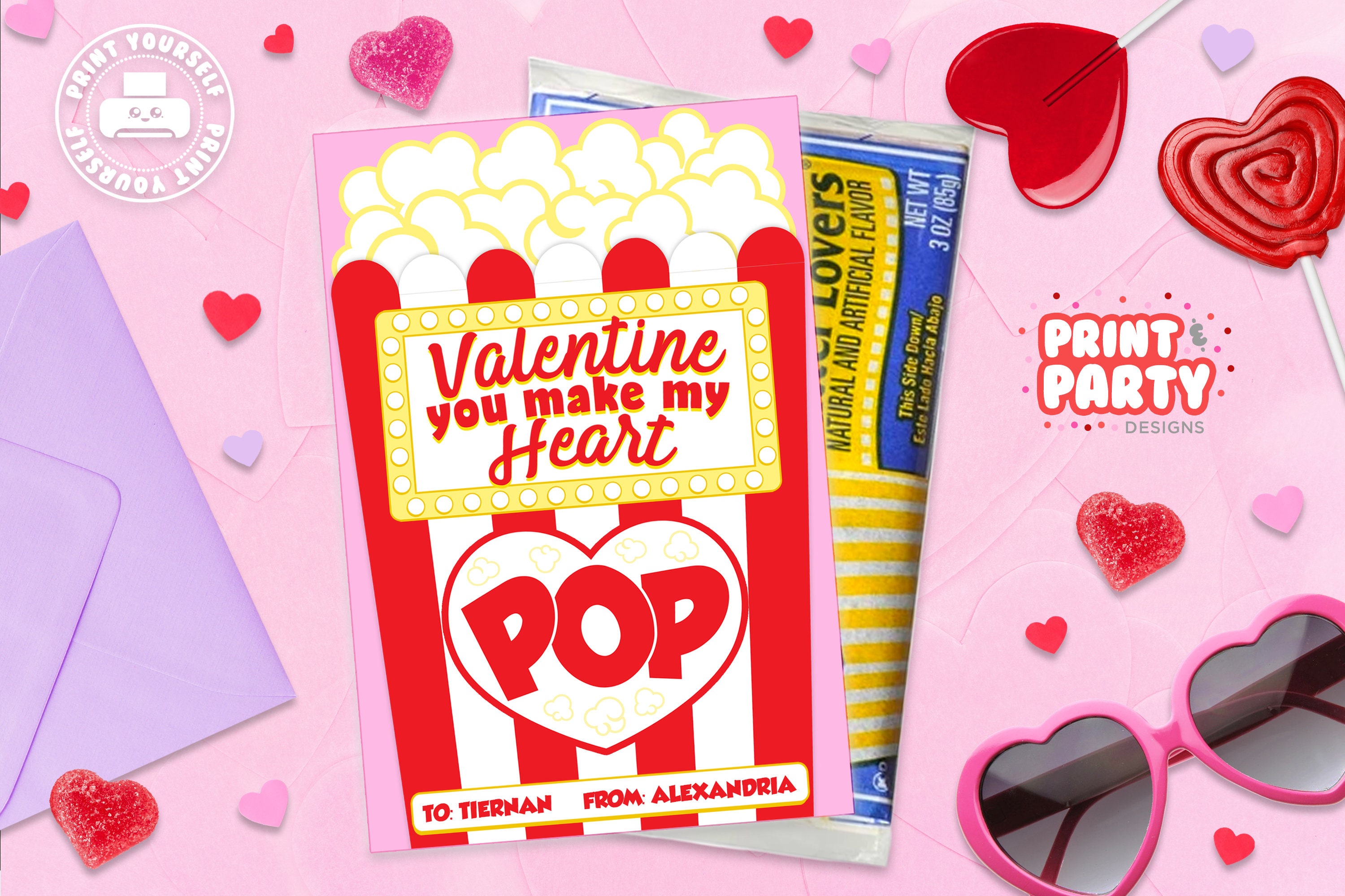 Printable You Make My Heart Pop Valentine's Day Cards for Kids, Popcorn ...