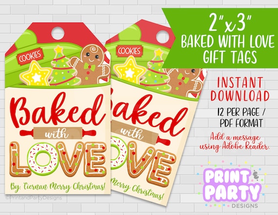 Printable Baked with Love Christmas Gift Tags, Cookie Exchange Gift ...