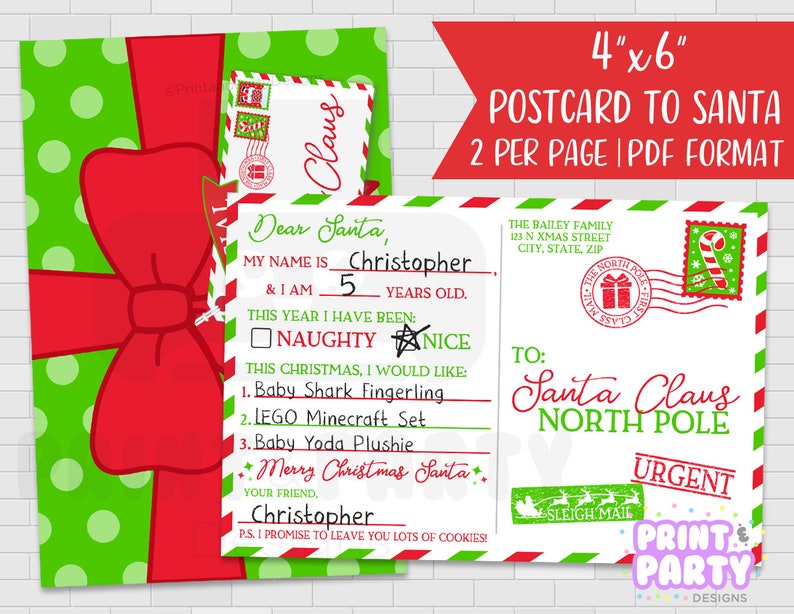 4x6 Printable Official Postcard to Santa Claus Letter to - Etsy