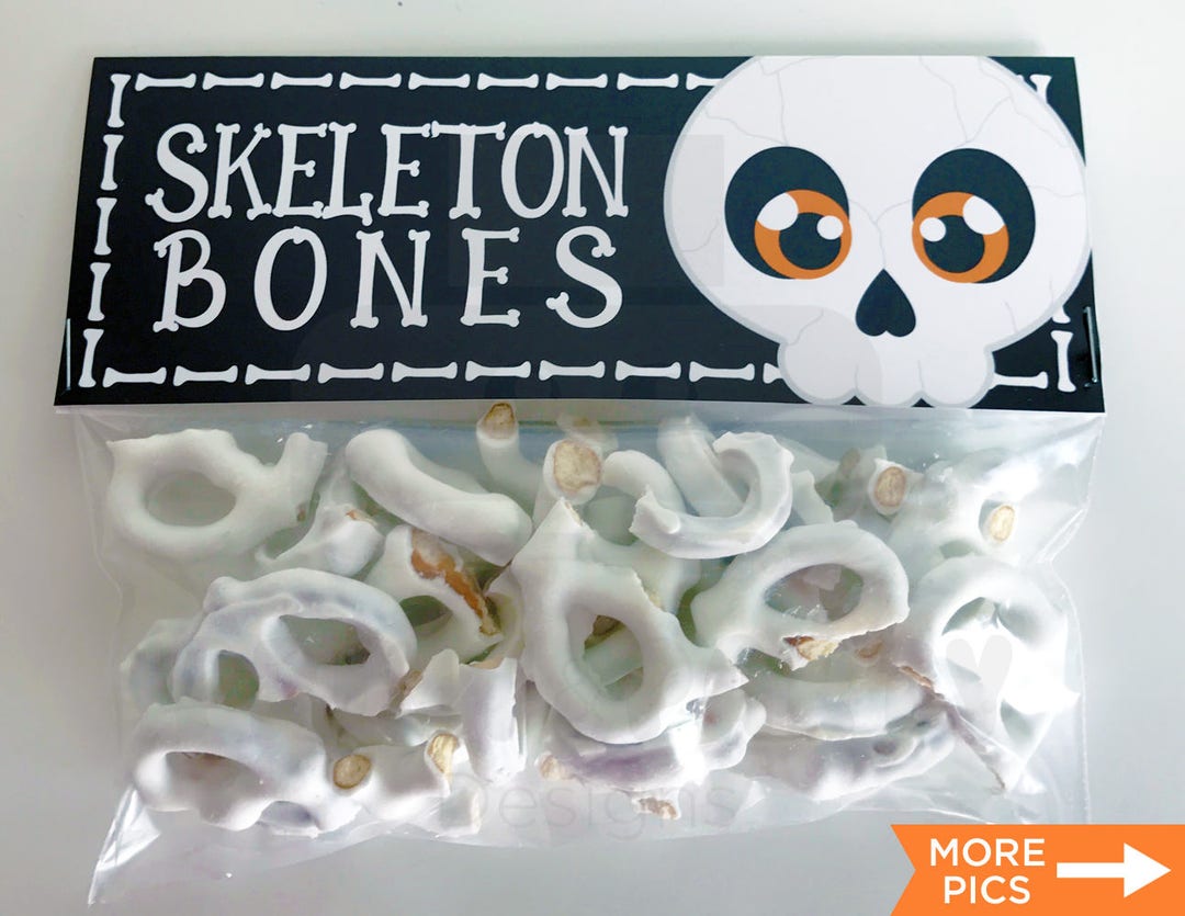 Printable Skeleton Bones Halloween Treat Bag Toppers, Bag of Bones ...