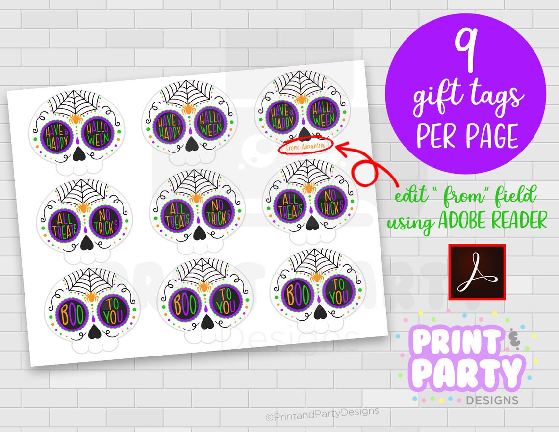 Printable Sugar Skull Day of the Dead Halloween Favor Gift - Etsy