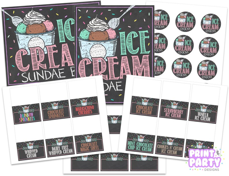 Printable Chalkboard Ice Cream Sundae Bar Kit Ice Cream - Etsy