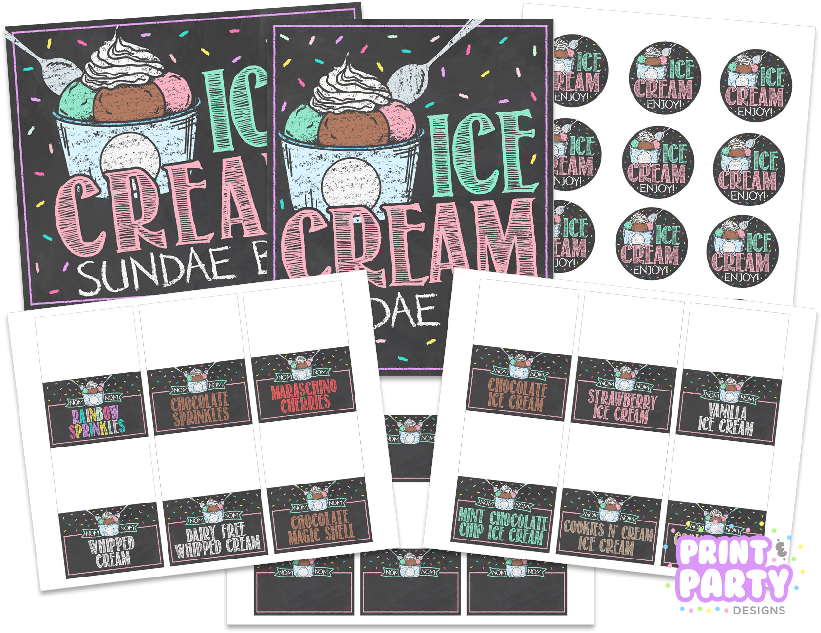 Printable Chalkboard Ice Cream Sundae Bar Kit Ice Cream - Etsy