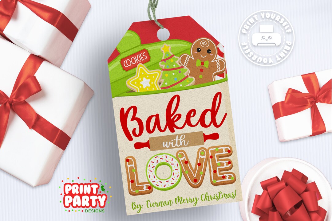 Printable Baked With Love Christmas Gift Tags, Cookie Exchange Gift ...