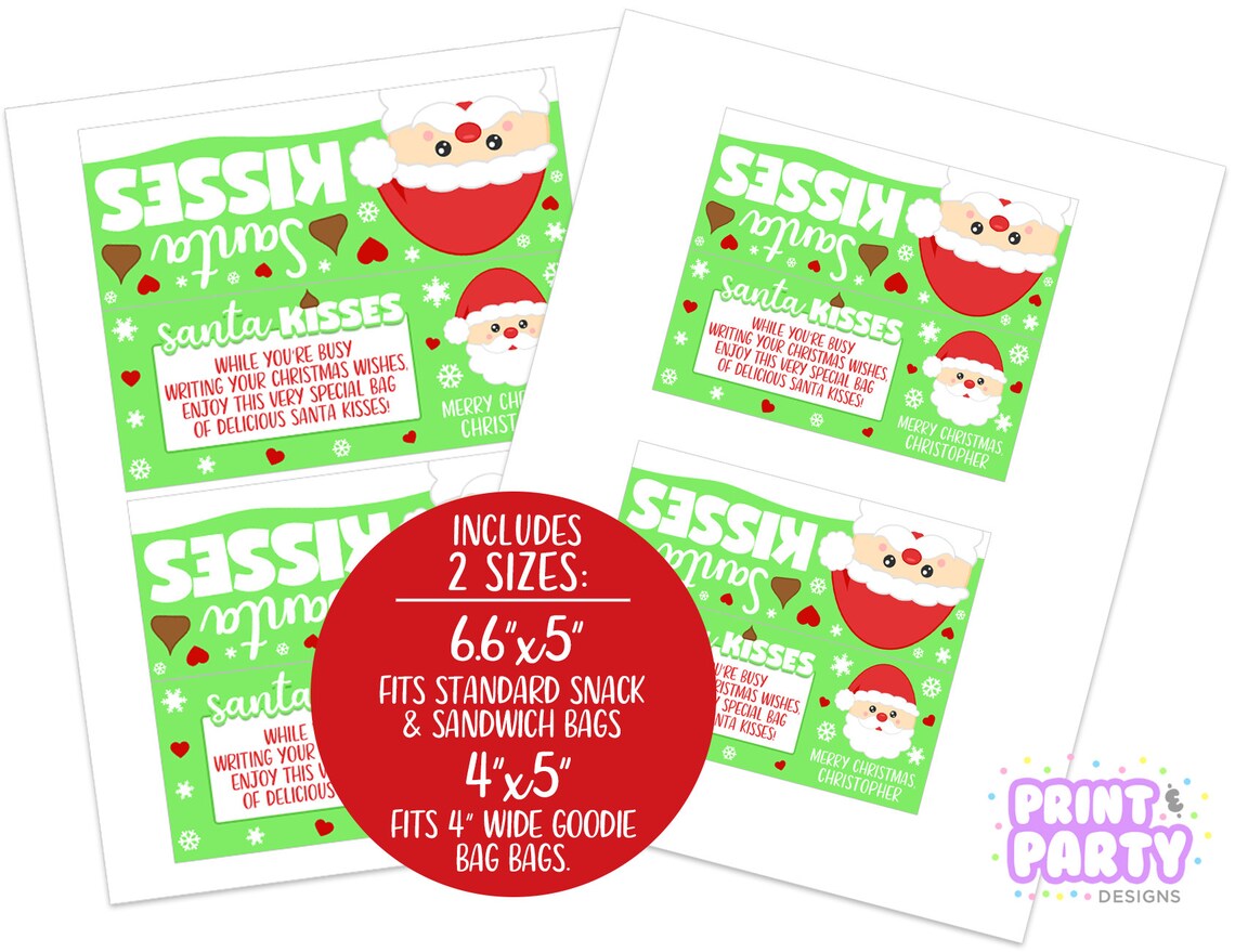 Printable Christmas Santa Kisses Treat Bag Toppers Kid's - Etsy