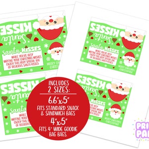 Printable Christmas Santa Kisses Treat Bag Toppers, Kid's Christmas ...