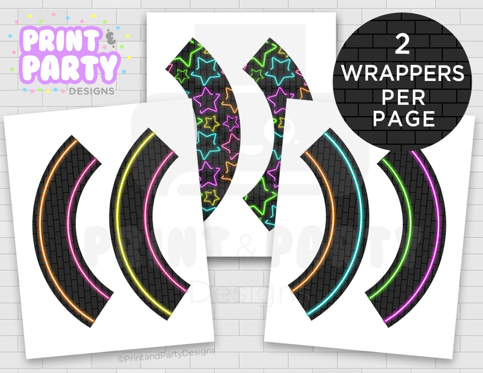 Printable Neon Glow Cupcake Toppers and Wrappers Blacklight - Etsy