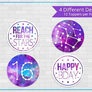 Printable Galaxy Cupcake Toppers and Wrappers, Galaxy Birthday Party ...