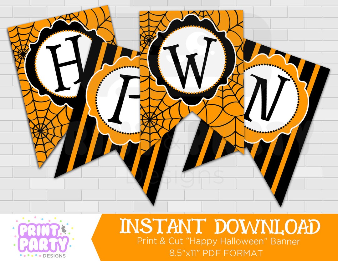 Printable Black and Orange Happy Halloween Banner, Halloween Party ...