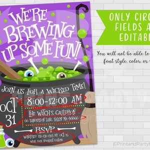 5x7 Printable Witch Cauldron Halloween Party Invitation, Halloween ...