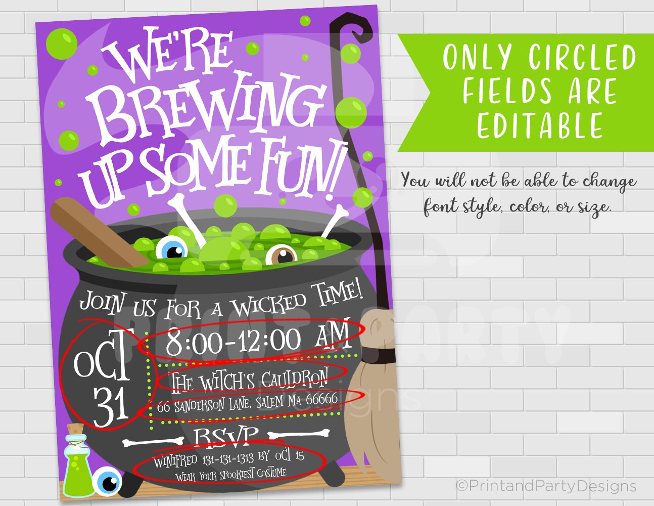 5x7 Printable Witch Cauldron Halloween Party Invitation, Halloween ...