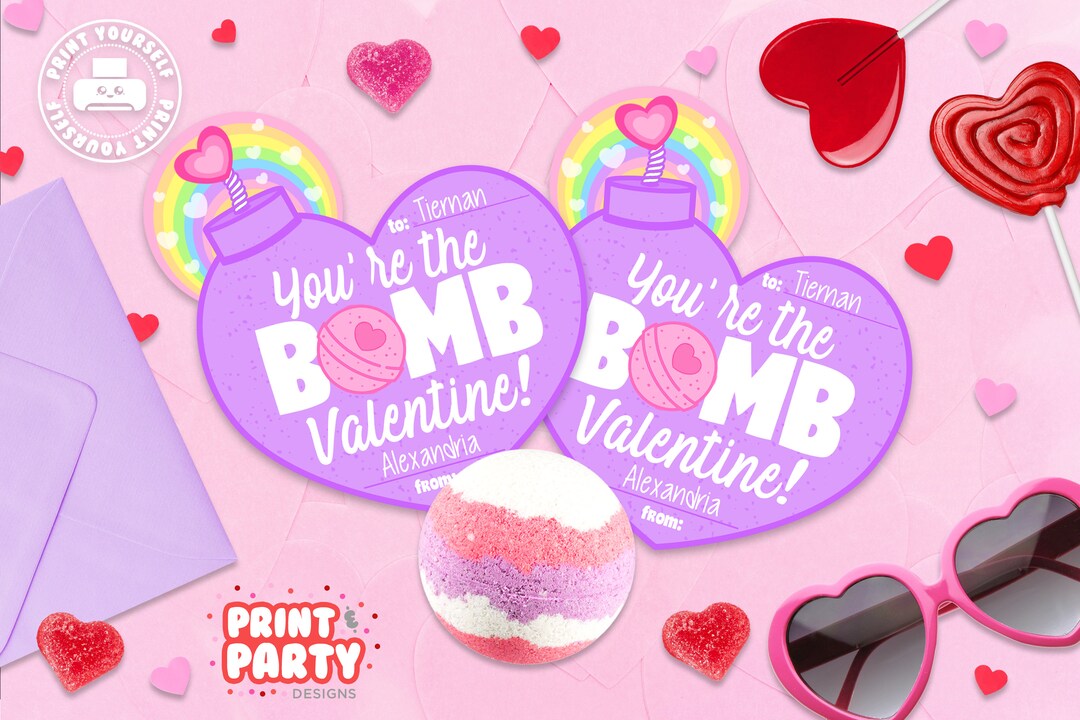 Printable You're the Bomb Valentine's Day Card, Bath Bomb Valentine ...