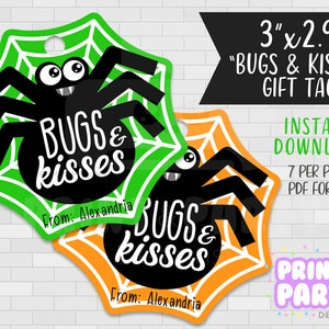 Printable Bugs and Kisses Halloween Party Favor Gift Tags, Spider ...
