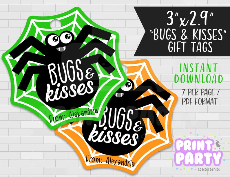 Printable Bugs and Kisses Halloween Party Favor Gift Tags - Etsy
