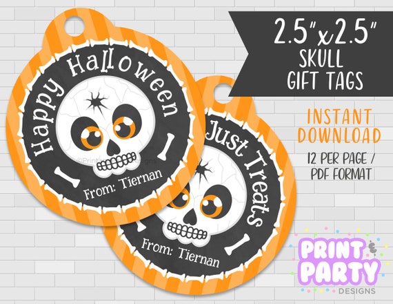 Printable Skull Halloween Party Favor Gift Tags, Happy Halloween Gift ...
