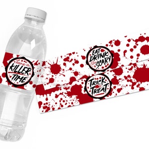 Printable Blood Splatter Halloween Water Bottle Labels, Halloween Party ...