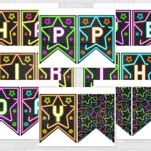 Printable Neon Glow Blacklight Happy Birthday Banner, Glow Banner, Glow ...
