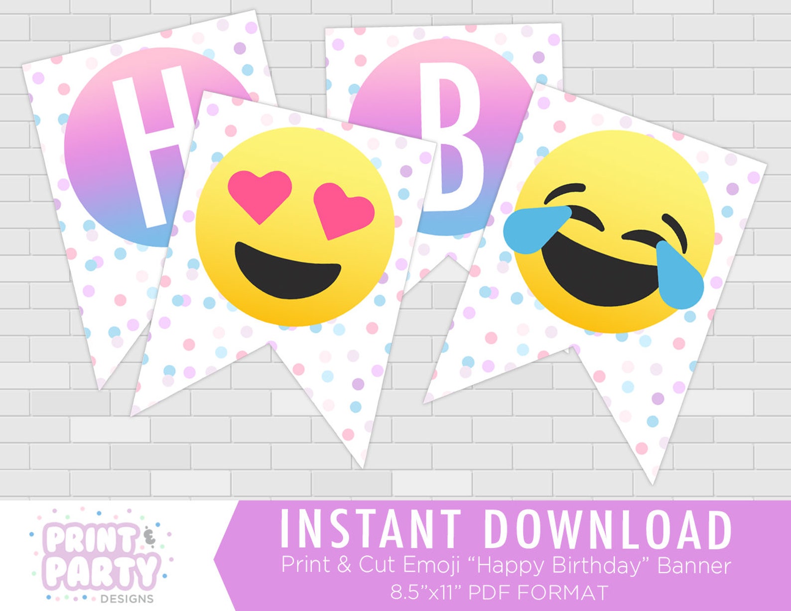 Printable Pastel Emoji Happy Birthday Banner, Emoji Birthday Party ...