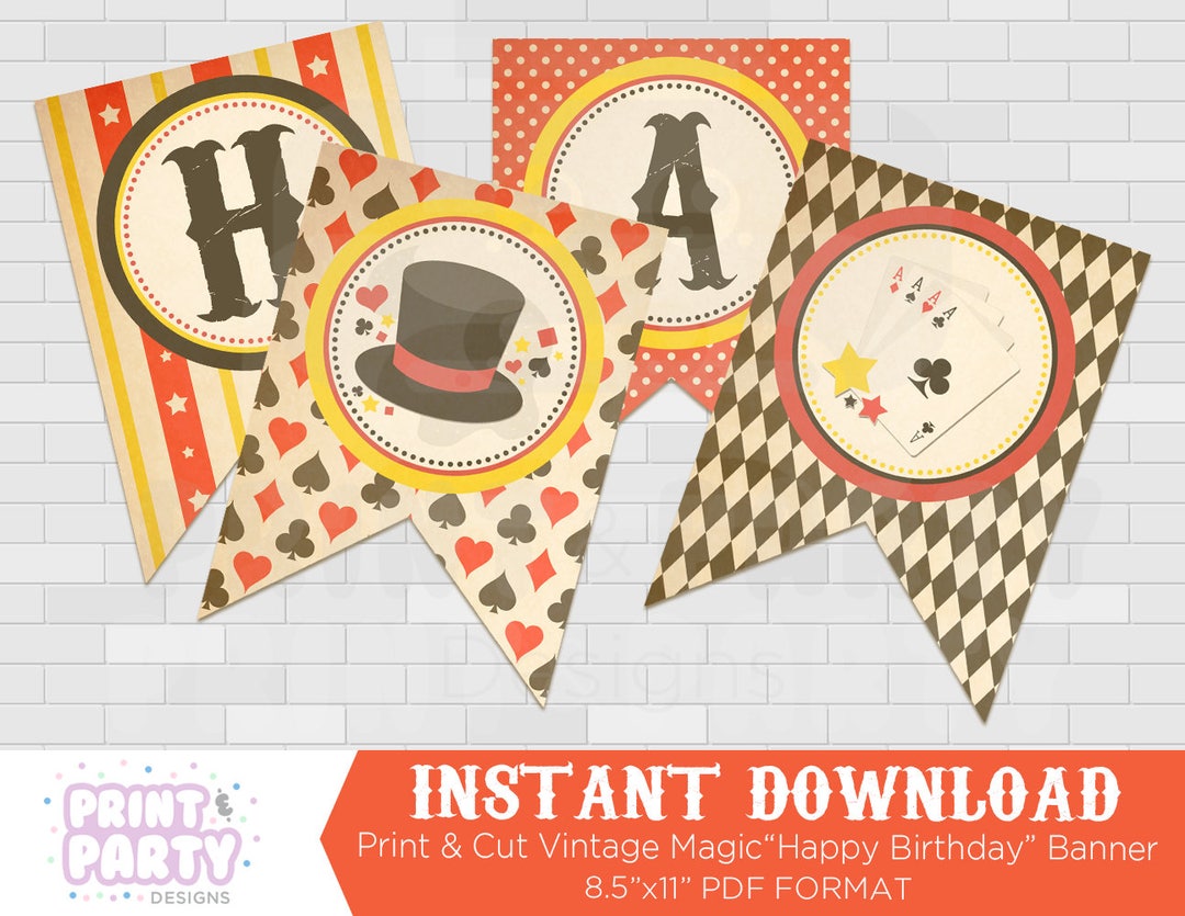 Vintage Magic Happy Birthday Banner - Magic Birthday Party - Magic ...