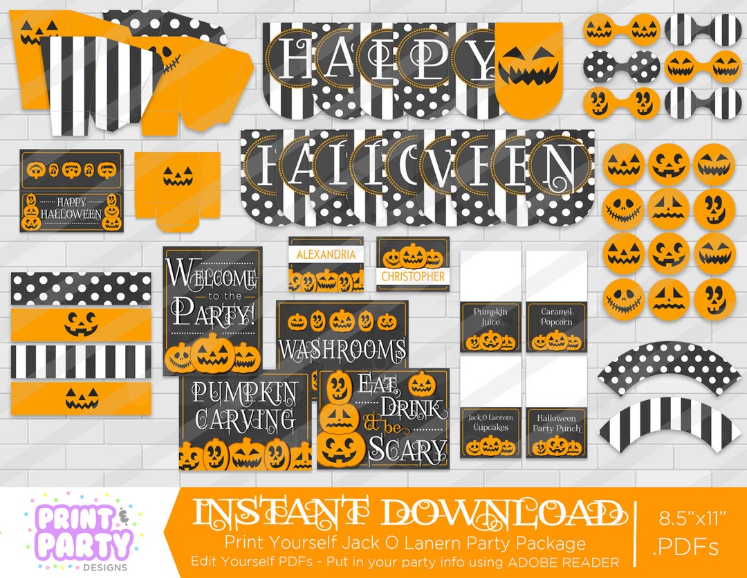 Printable Jack O Lantern Halloween Party Decorations, Kids Pumpkin ...